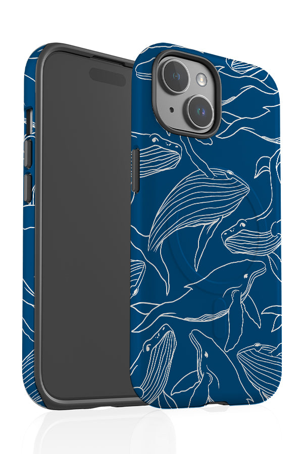 Humpback Whale Line Art MagSafe Phone Case Blue