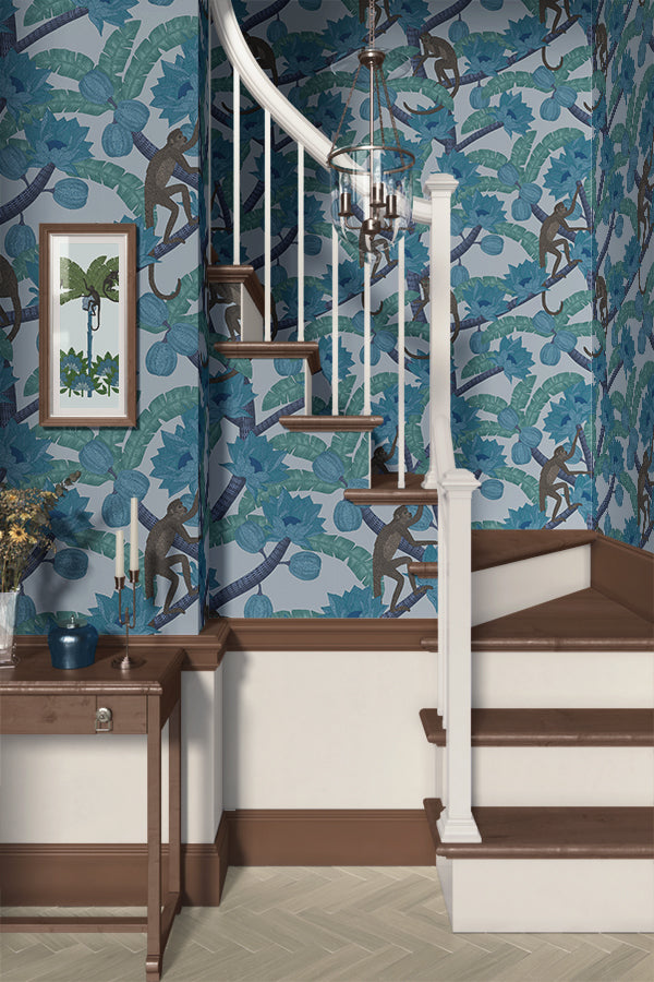 Monkey Kingdom Wallpaper (Sky Blue) | Harper & Blake