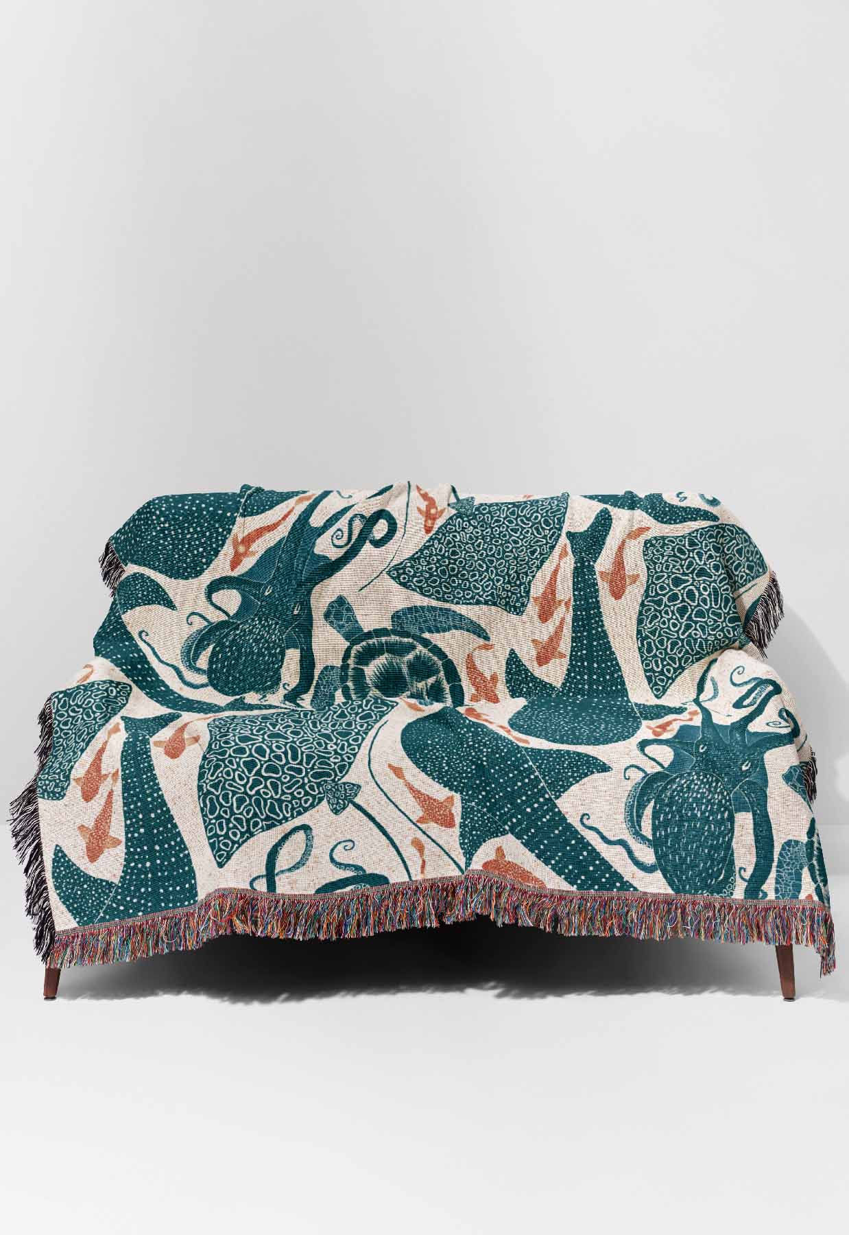 Whale Shark Aqua by Denes Anna Design Jacquard Woven Blanket (Blue ...